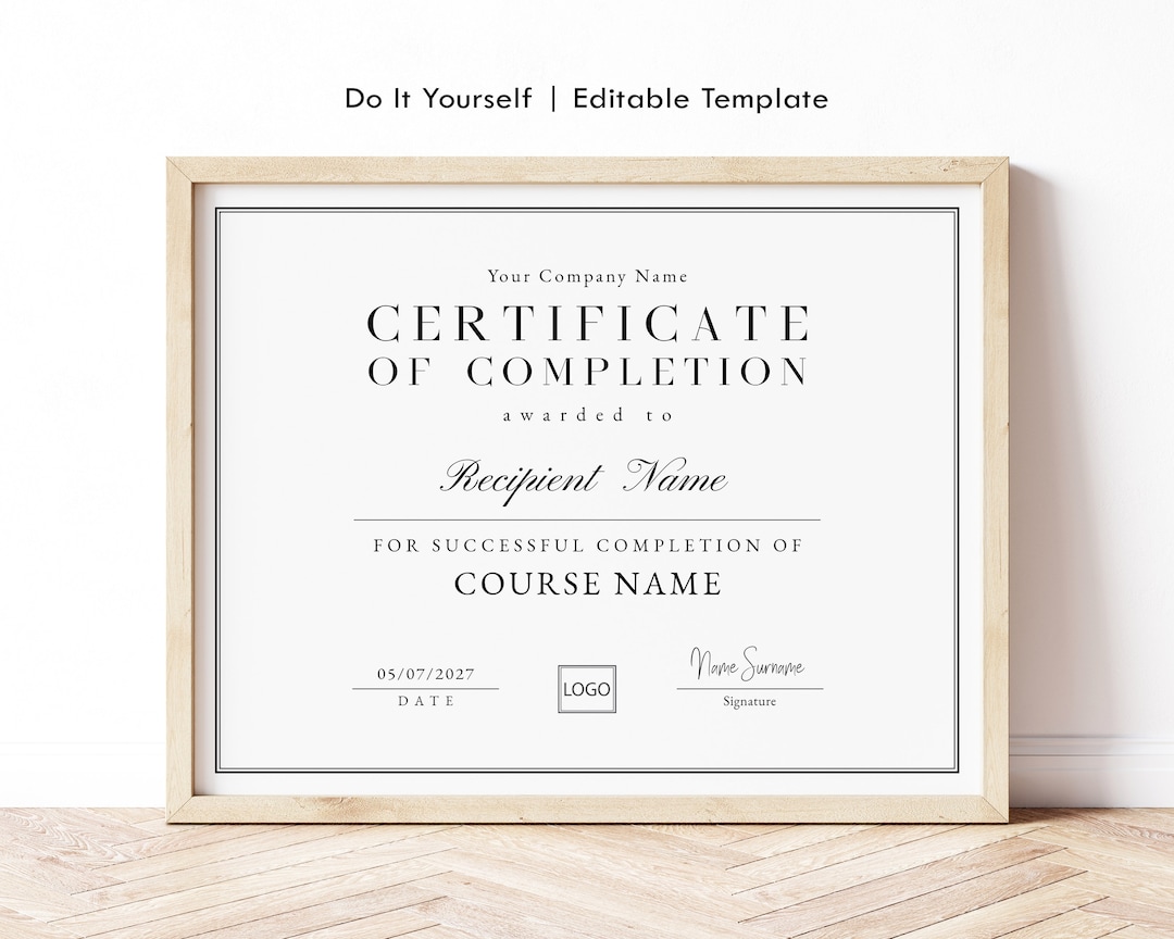 Minimalist Certificate of Completion Template, Training Certificate ...