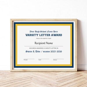 EDITABLE Varsity Letter Award Template, Swim & Dive Template JV Junior ...