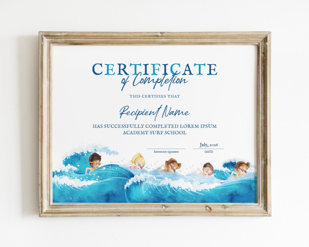 EDITABLE Swimming Certificate Template, Kids Sports Swimming Award ...