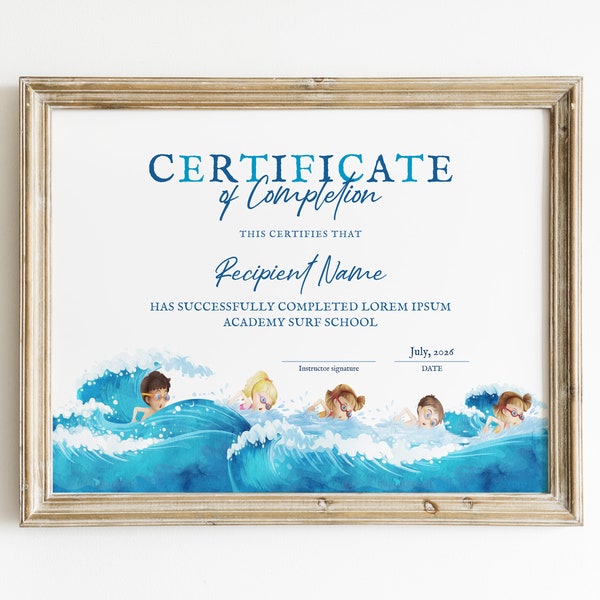 Kids Swimming Certificate Template - Etsy