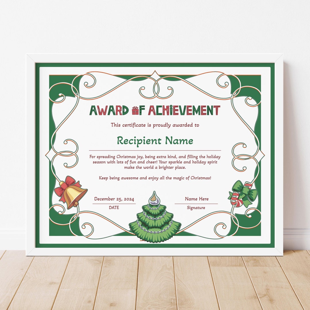 Editable Christmas Award for Kids, Printable Certificate Template, Kids ...