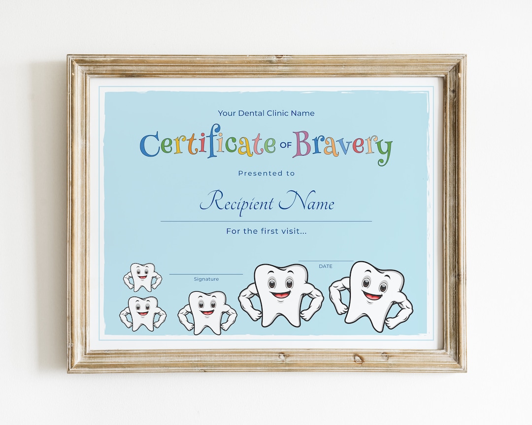 Editable Dentist Certificate of Bravery Kids Certificate - Etsy