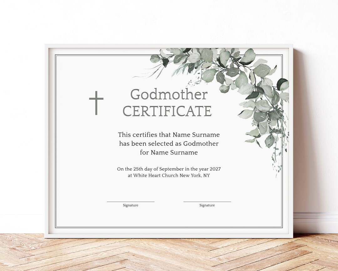 Editable Godmother Certificate Template, Printable Minimalist Baptism ...