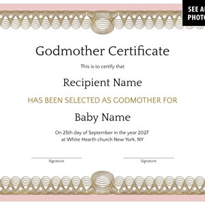 Godmother Certificate Template Custom Gift for Godmother - Etsy