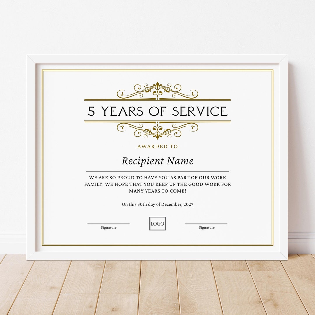 Editable Work Anniversary Award Certificate Template Printable ...