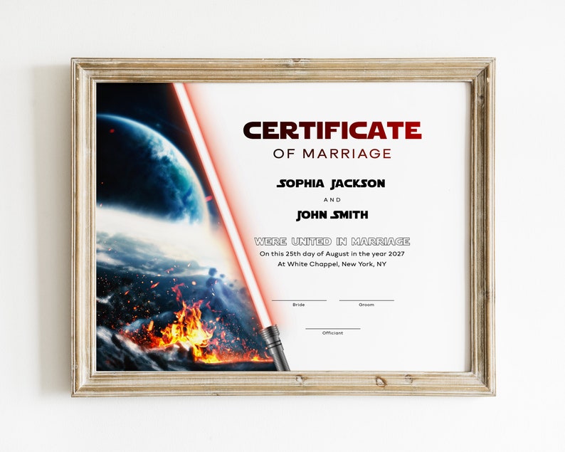 Star Wars Wedding Certificate Template Star Wars Marriage - Etsy