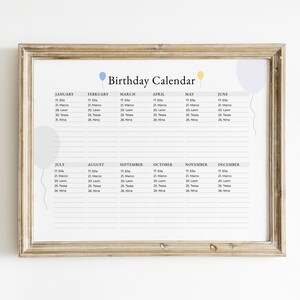 Editable Printable Perpetual Birthday Calendar Minimalist Calendar ...
