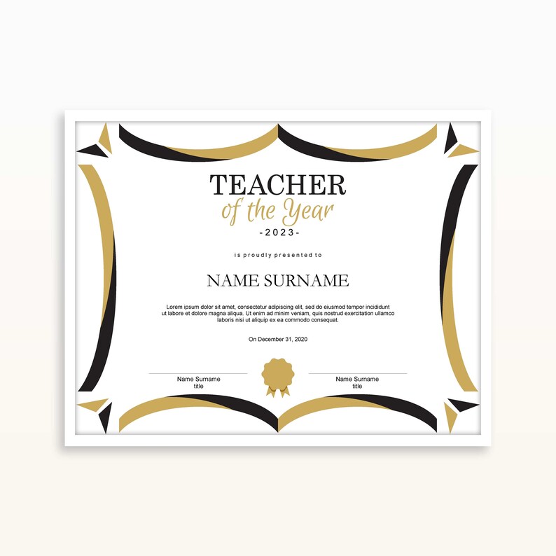 Teacher Of The Year Certificate Template