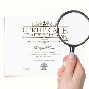 Certificate of Appreciation Editable Template Printable | Etsy