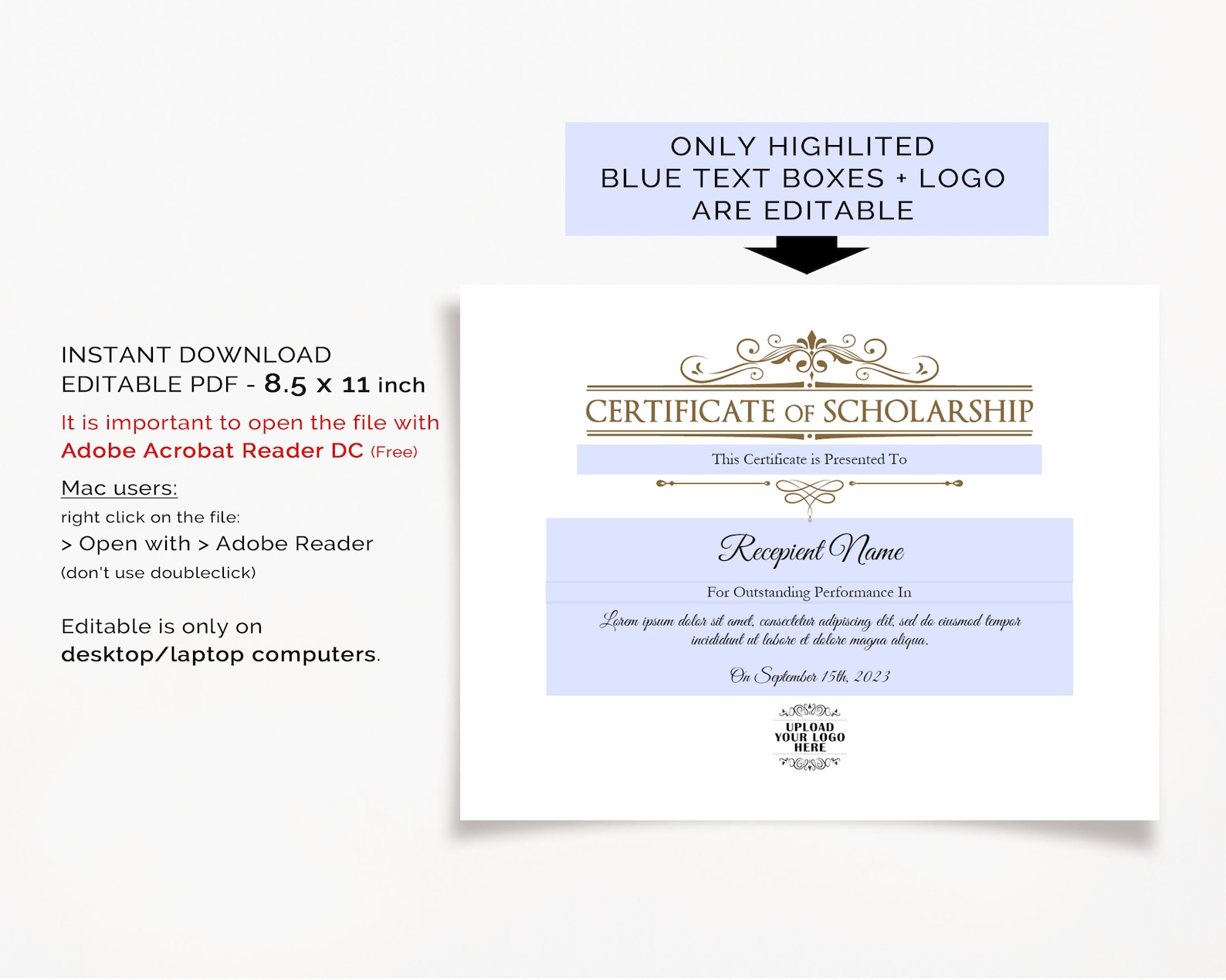 Printable Certificate of Scholarship Logo EDITABLE | Etsy