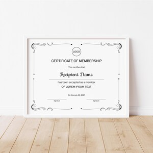EDITABLE Membership Certificate Template, Minimalist Certificate ...
