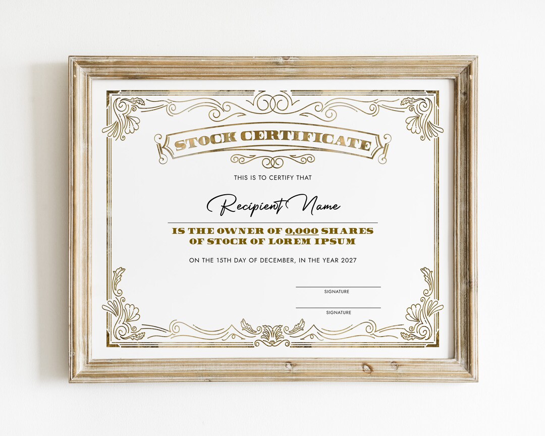 EDITABLE Stock Certificate Template Printable Certificate of - Etsy