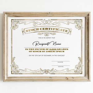 EDITABLE Stock Certificate Template, Printable Certificate of Stock ...