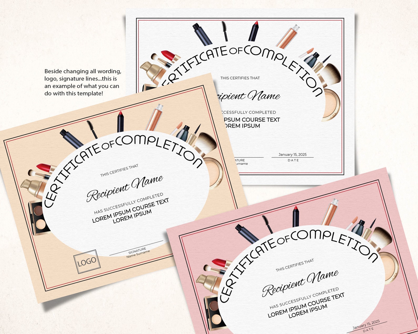 Editable Makeup Course Completion Certificate Template Modern - Etsy