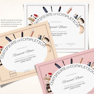 Editable Makeup Course Completion Certificate Template, Modern ...
