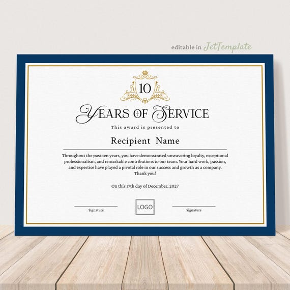 Employee Years Of Service Certificate Template Years Of Service Award