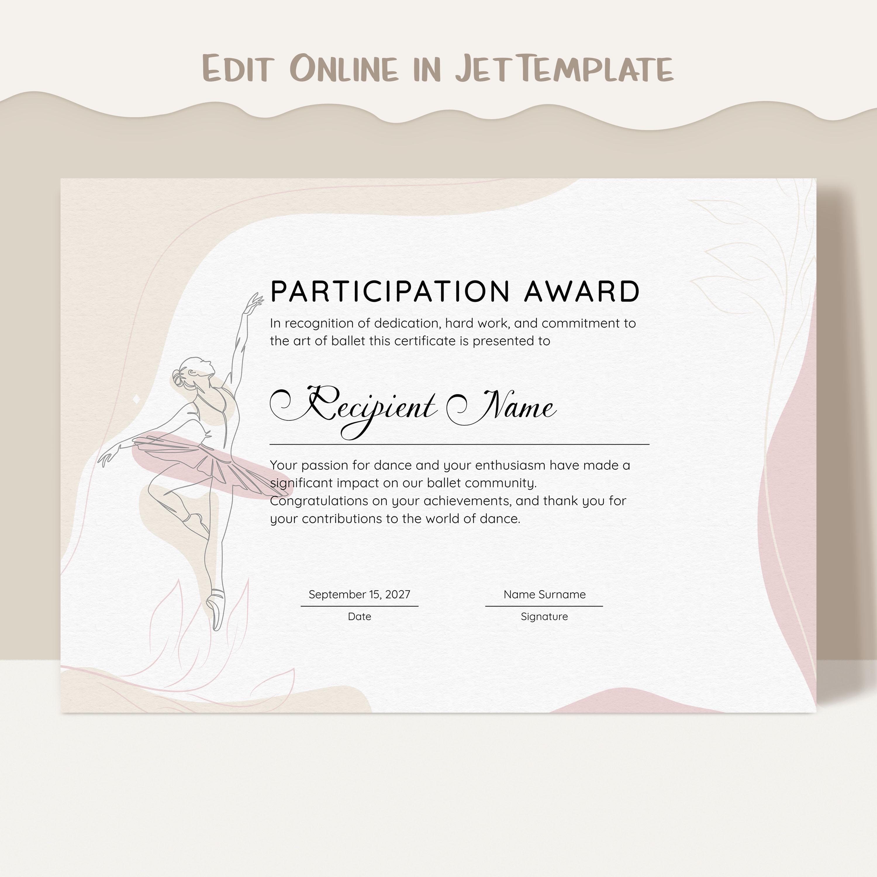 Editable Ballet Awards Certificate Template, Ballet Dancer Award ...