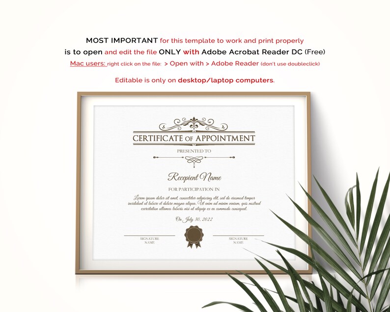Editable Appointment Certificate Template Printable | Etsy
