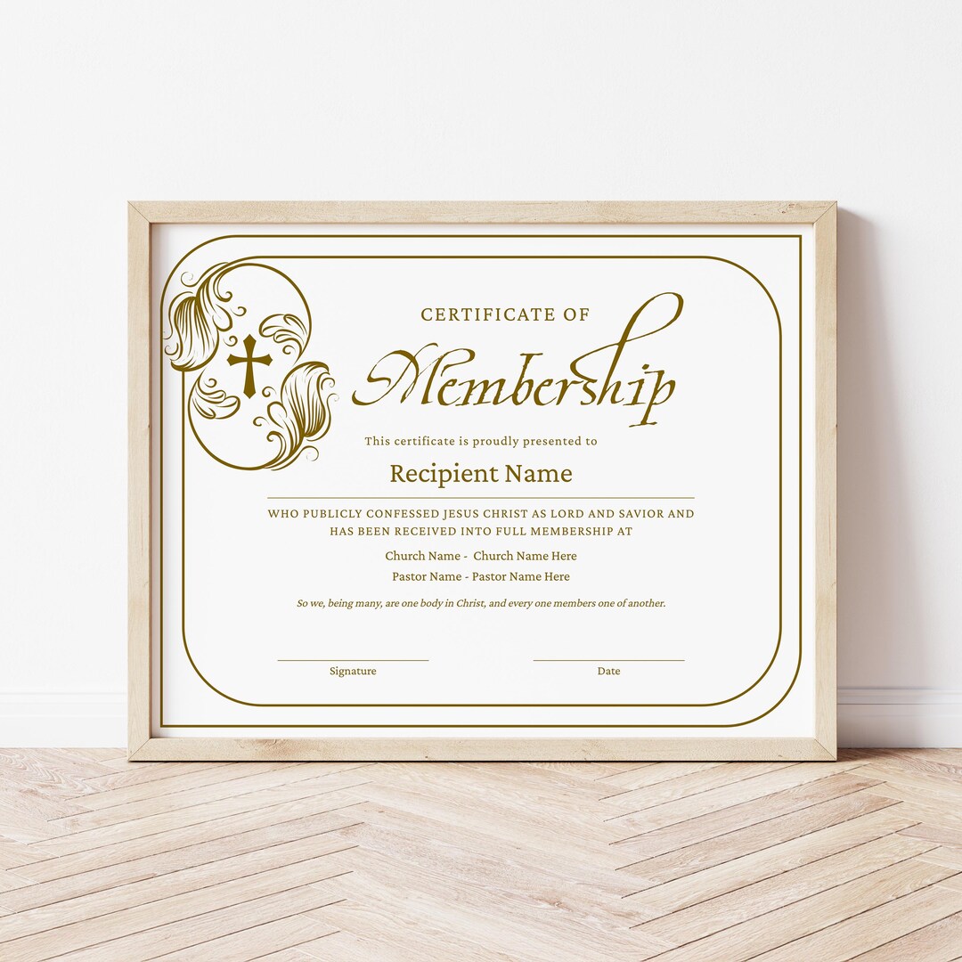 Church Membership Certificate Template, Editable Printable Certificate ...