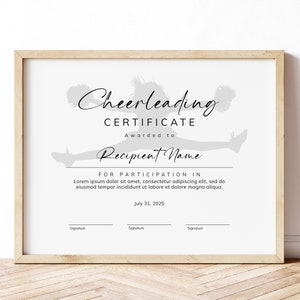 Cheerleading Participation Certificate Template, Editable Printable ...