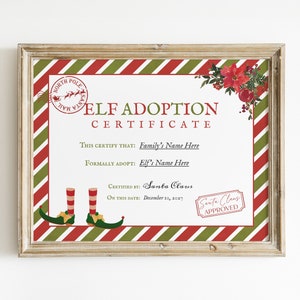 Elf Adoption Christmas Award Certificate Template Editable - Etsy