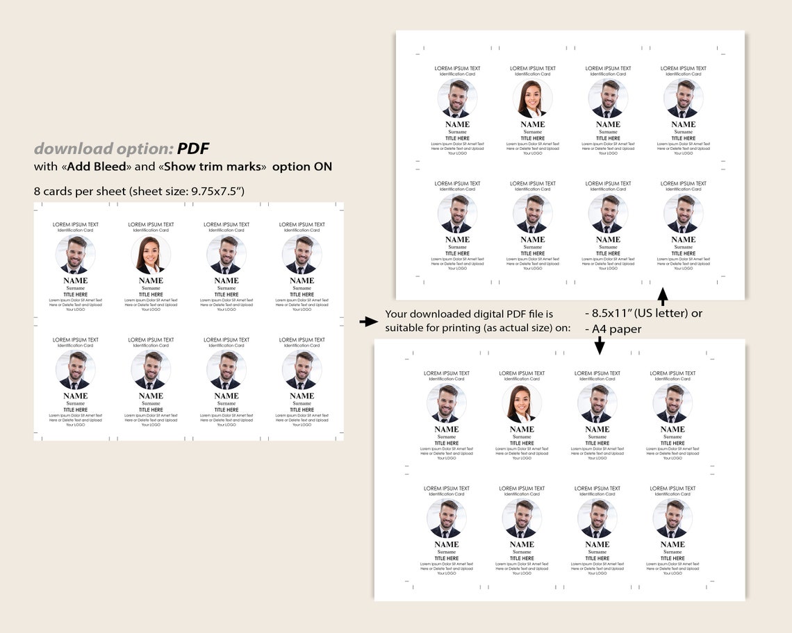 Editable Photo ID Card Template Printable Medical ID Badge - Etsy