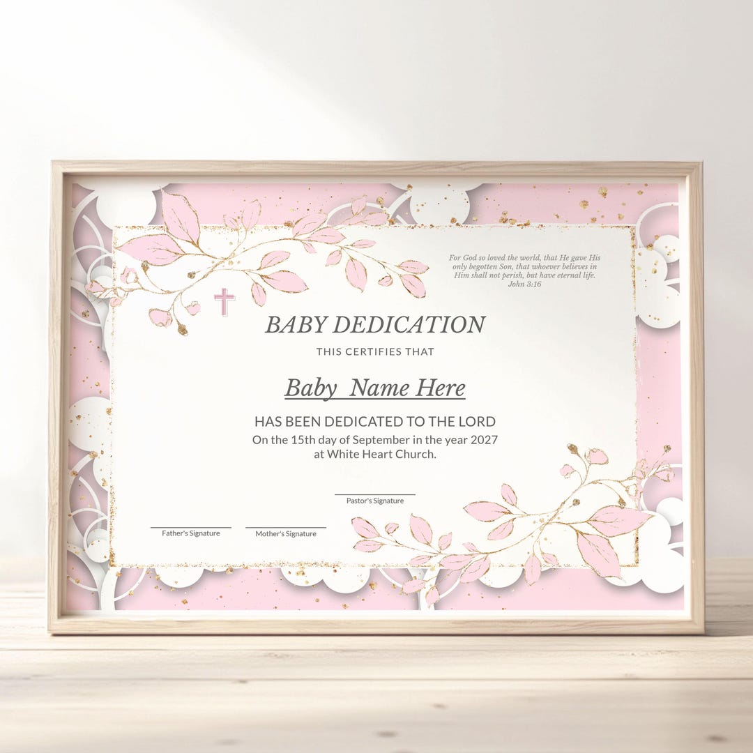 Baby Dedication Certificate Template, Girl Baptism Baby Christening ...