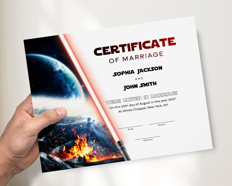 Star Wars Wedding Certificate Template Star Wars Marriage - Etsy