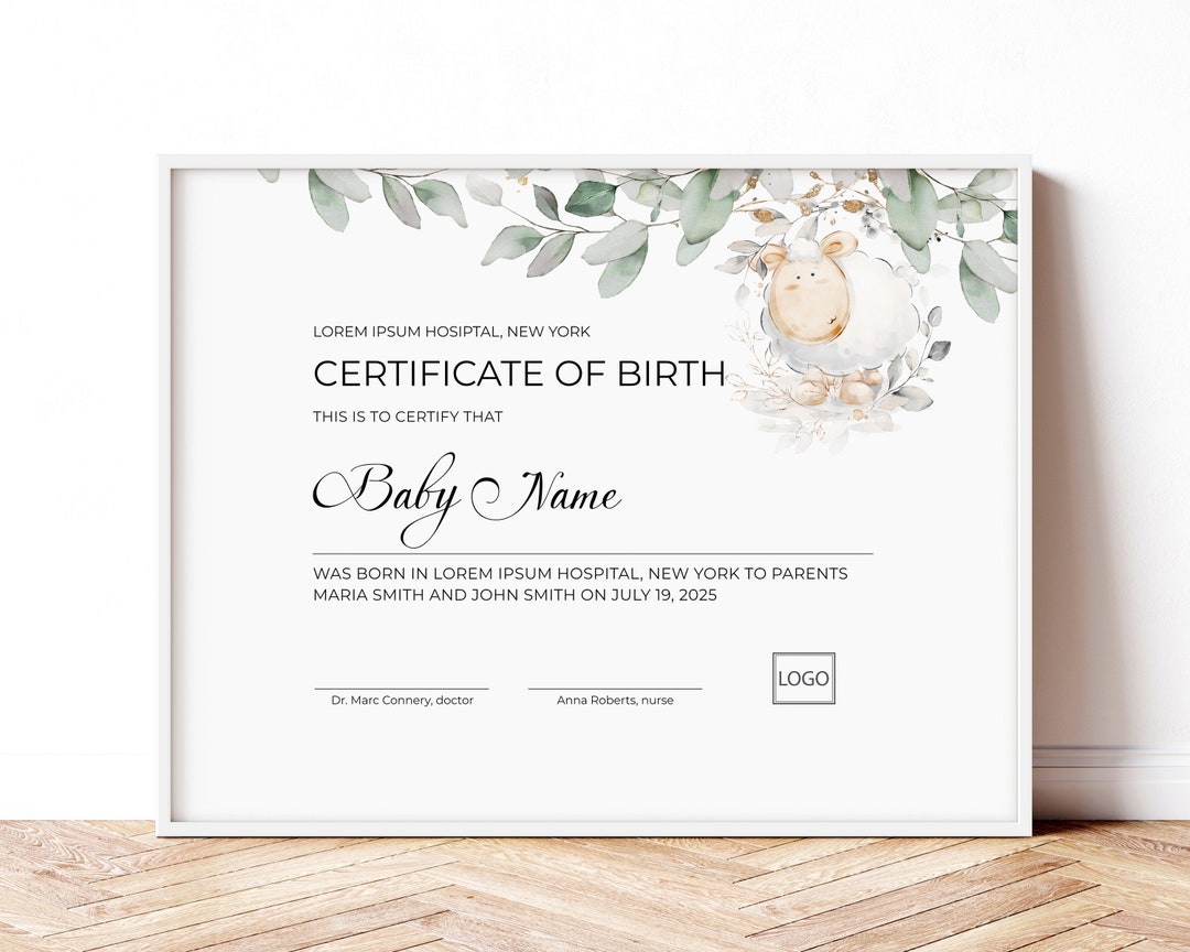 Baby Birth Certificate Template, Editable Certificate of Birth, Gift ...