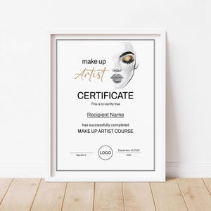 EDITABLE Makeup Artist Certificate Template, Printable Makeup Training ...