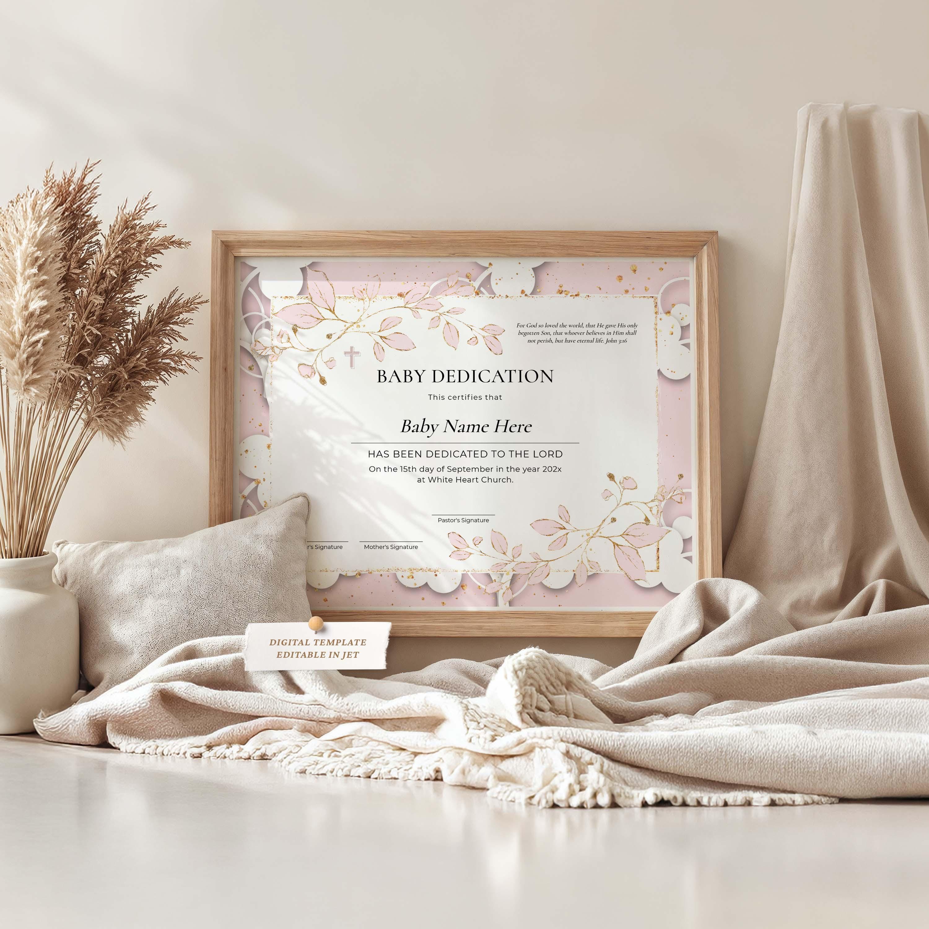 Baby Dedication Certificate Template, Girl Baptism Baby Christening ...