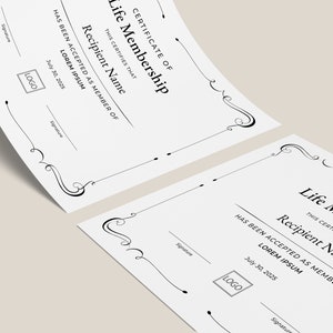 Life Membership Certificate Template, Editable Printable Elegant ...