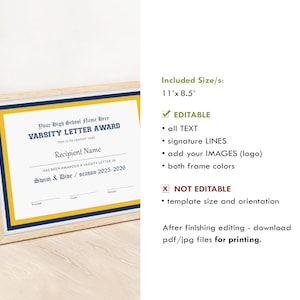 EDITABLE Varsity Letter Award Template, Swim & Dive Template JV Junior ...