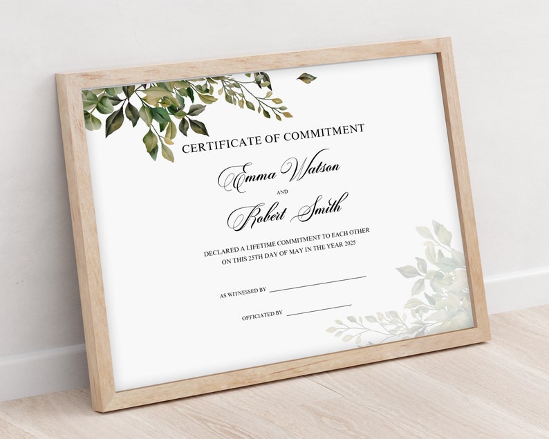 Modern Commitment Certificate Template Editable Printable - Etsy
