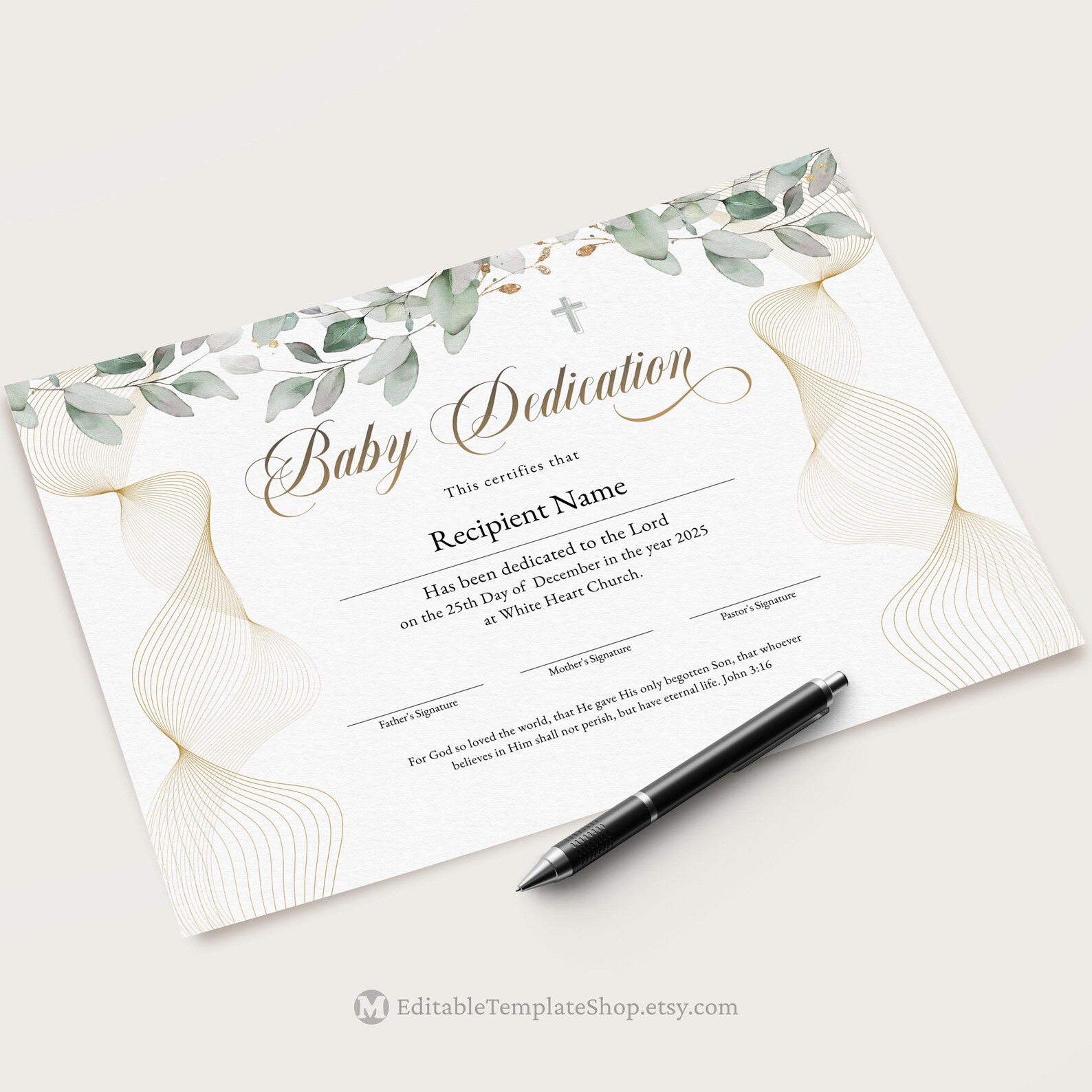 Baby Dedication Certificate Template Baby Dedication Editable ...