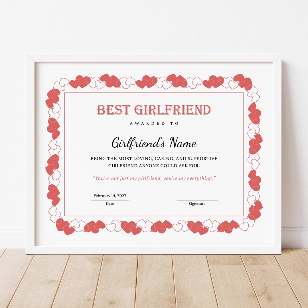 Valentine's Day Love Certificate, Best Girlfriend Award Certificate ...