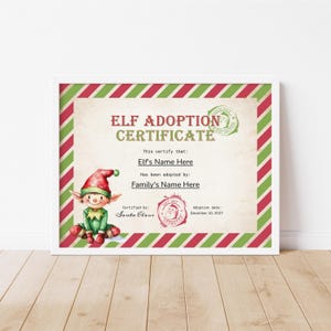 Elf Adoption Christmas Award Certificate Template, Editable Christmas ...