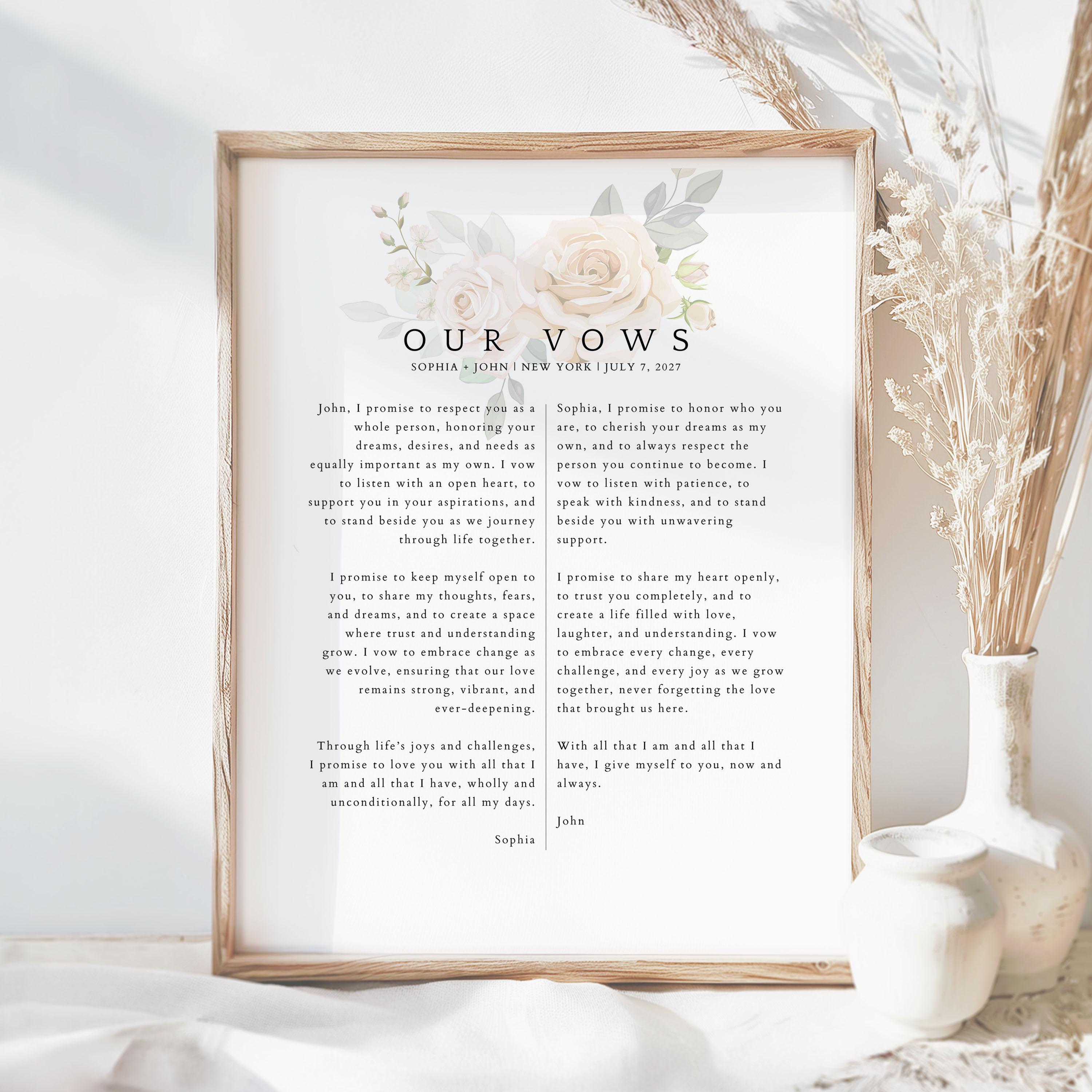 Wedding Vows Keepsake Template, Wedding Gift, Printable Vows, Wedding ...