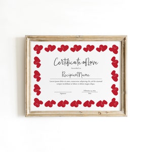 Love Certificate Template, Valentines Day Gift for Him or Her, EDITABLE ...