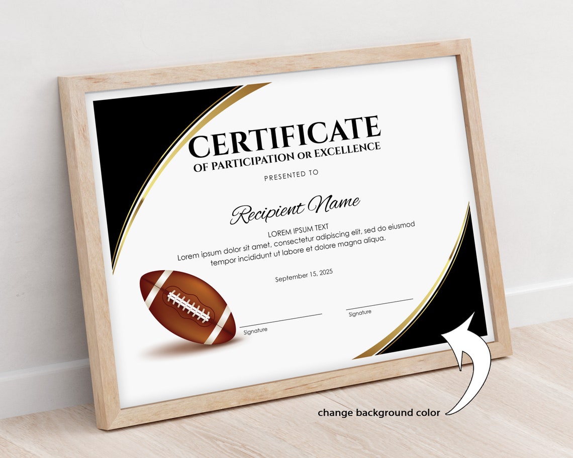 Editable American Football Certificate Template Sports | Etsy