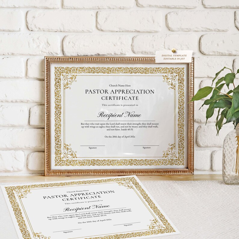Pastor Appreciation Certificate Template, Editable Certificate of ...