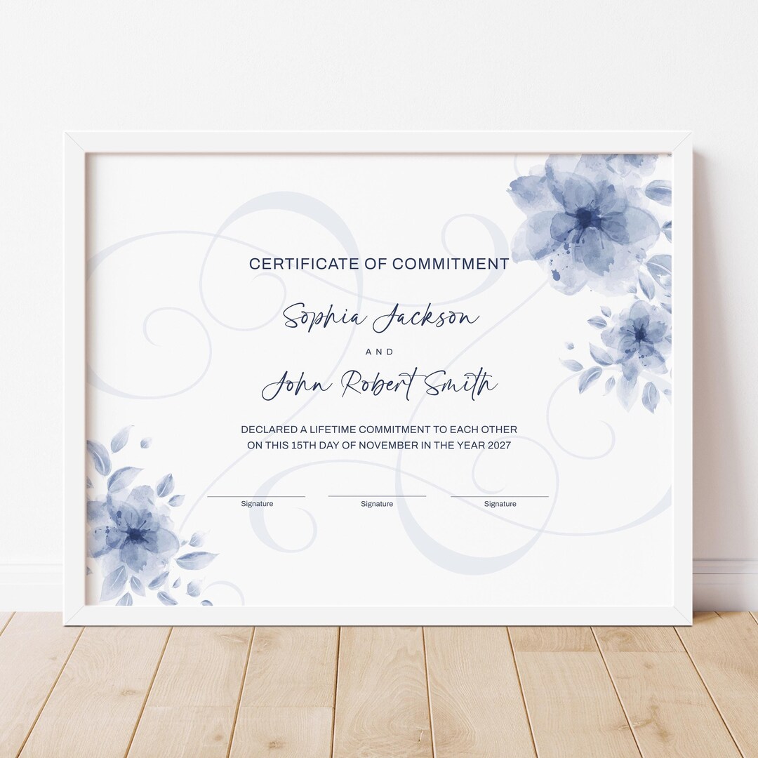 Editable Certificate of Commitment, Wedding Marriage Keepsake ...