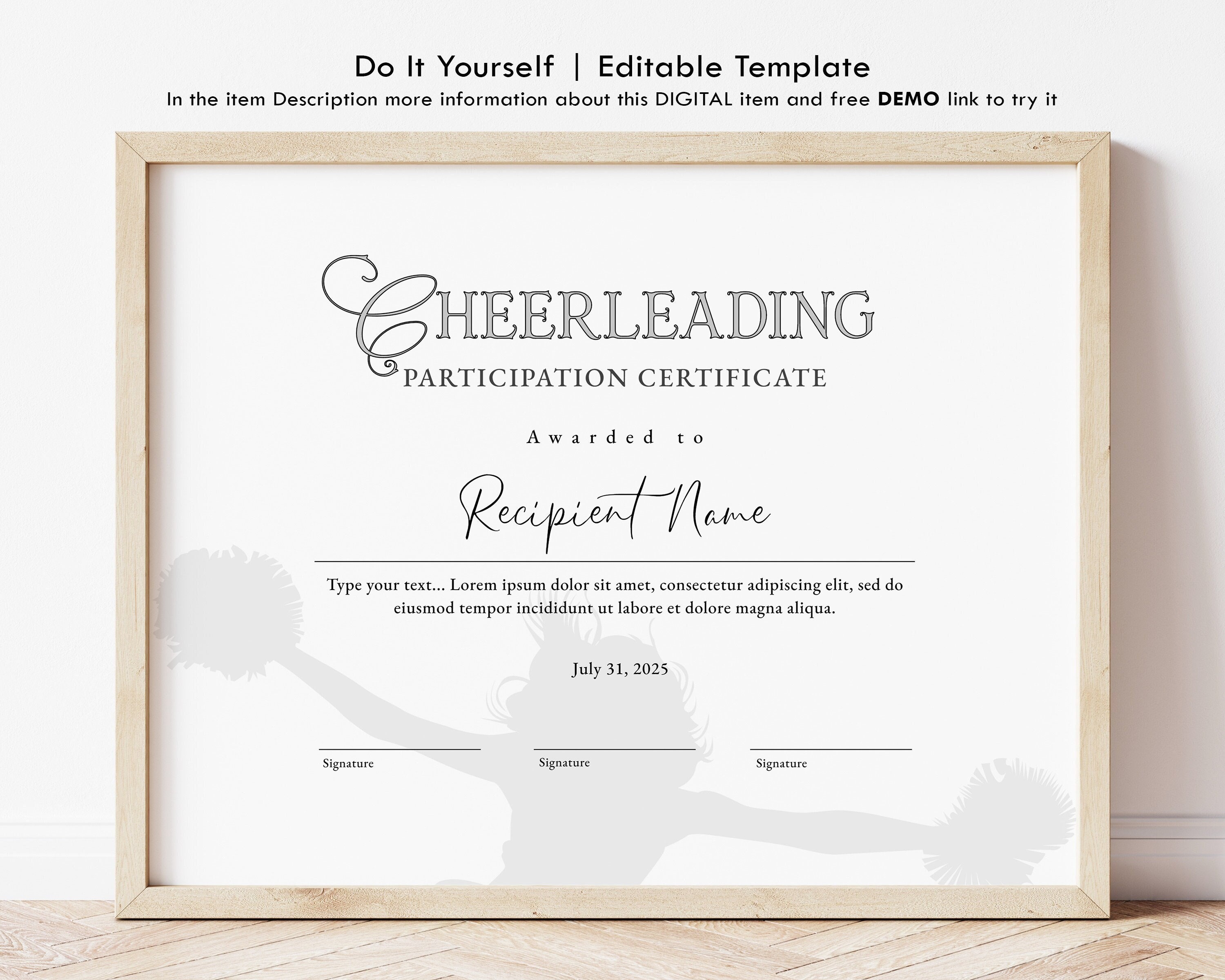 Cheerleading Participation Certificate Template High School - Etsy