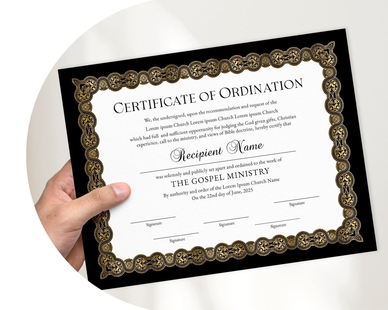 Elegant Ordination Certificate Template, Editable Certificate of ...