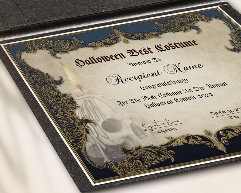Skull Crow Halloween Best Costume Certificate Template - Etsy