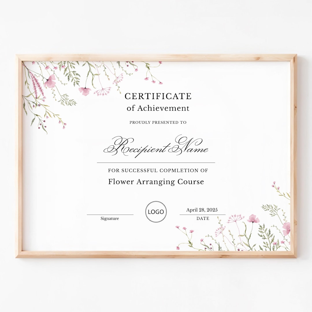 Editable Floristry Certificate Template, Flower Arranging Course ...