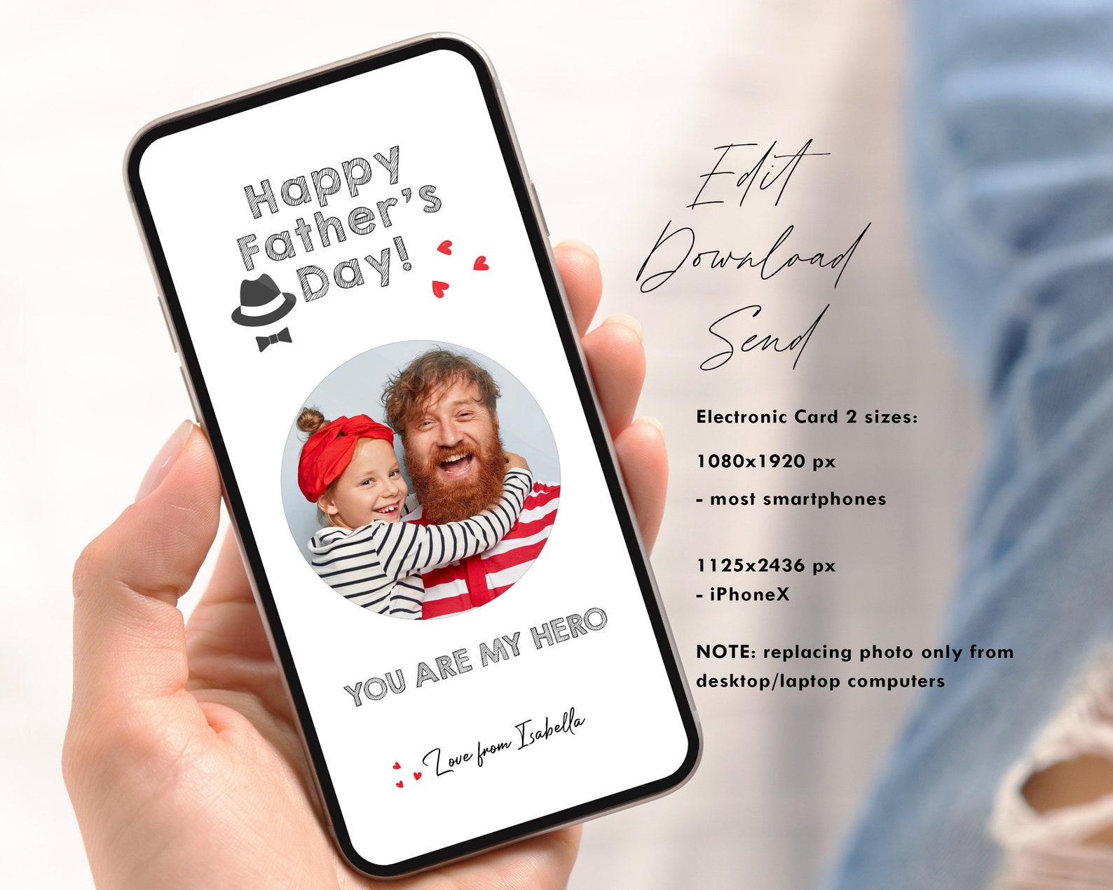 Happy Father's Day Electronic Card EDITABLE Photo Template Gift for ...