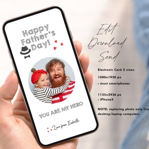 Happy Father's Day Electronic Card EDITABLE Photo Template Gift for ...