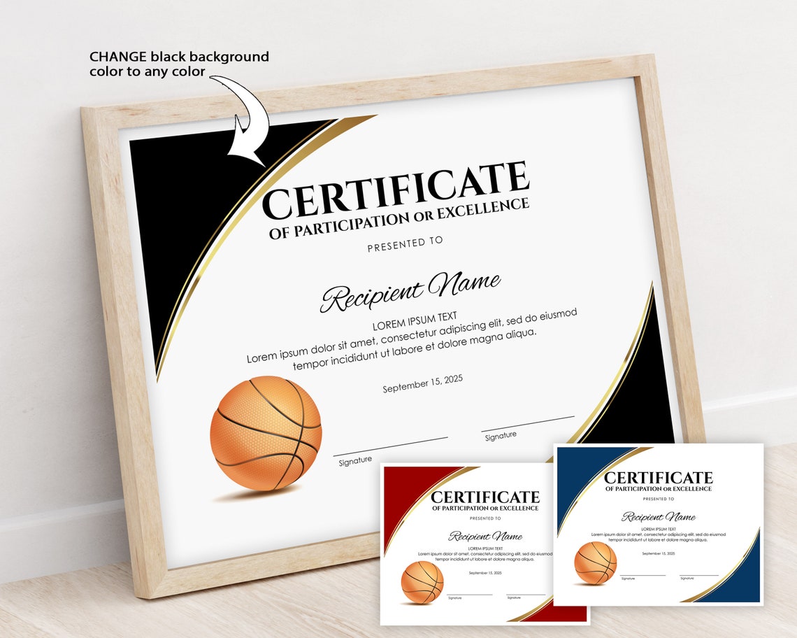 EDITABLE Basketball Award Certificate Template Printable - Etsy