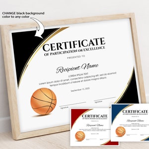 EDITABLE Basketball Award Certificate Template Printable Sports ...